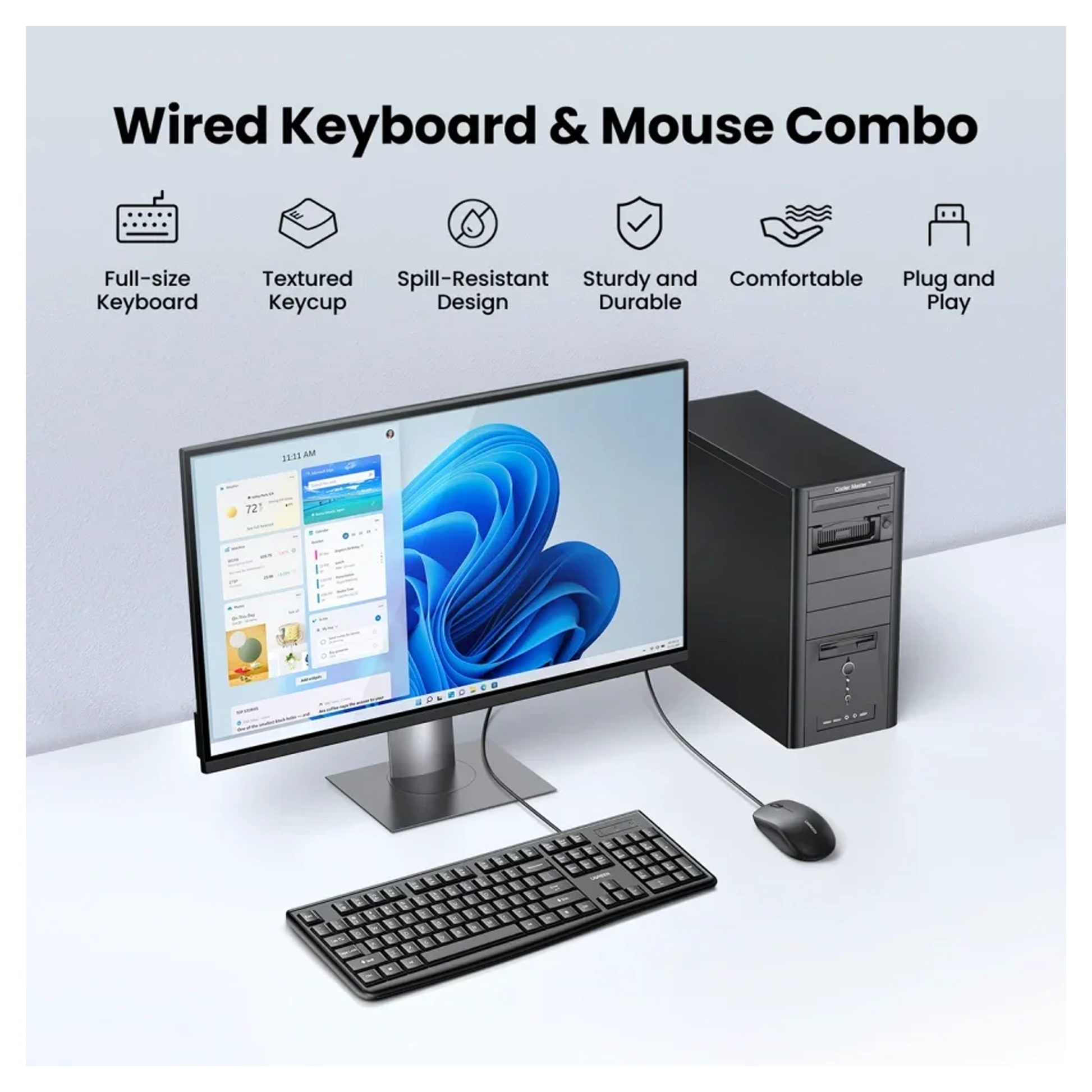 UGREEN USB Wired Keyboard & Mouse Combo – Black - MK330 /55915 – متجر نصر