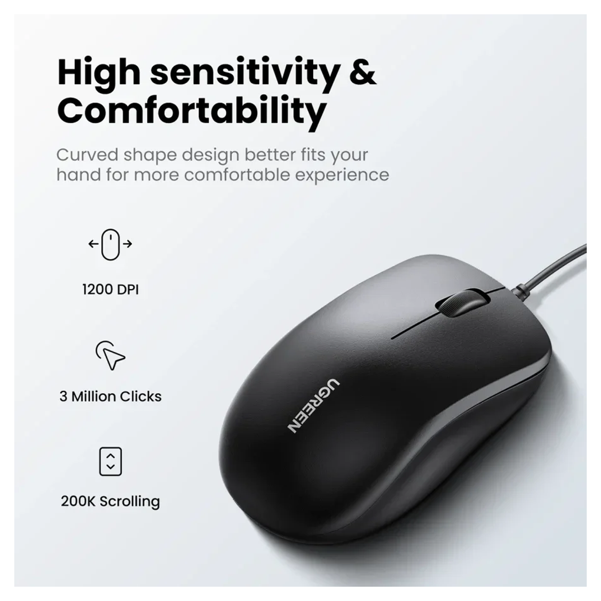 UGREEN USB Wired Keyboard & Mouse Combo – Black - MK330 /55915 – متجر نصر